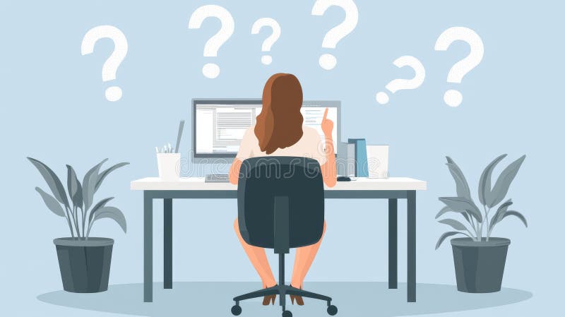 Depiction of an Individual Seated at a Computer Encircled by Floating ...