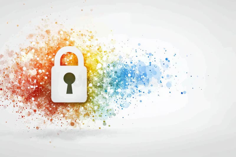 A Depiction of a Lock Icon with a Blue and Pink Code on a White ...