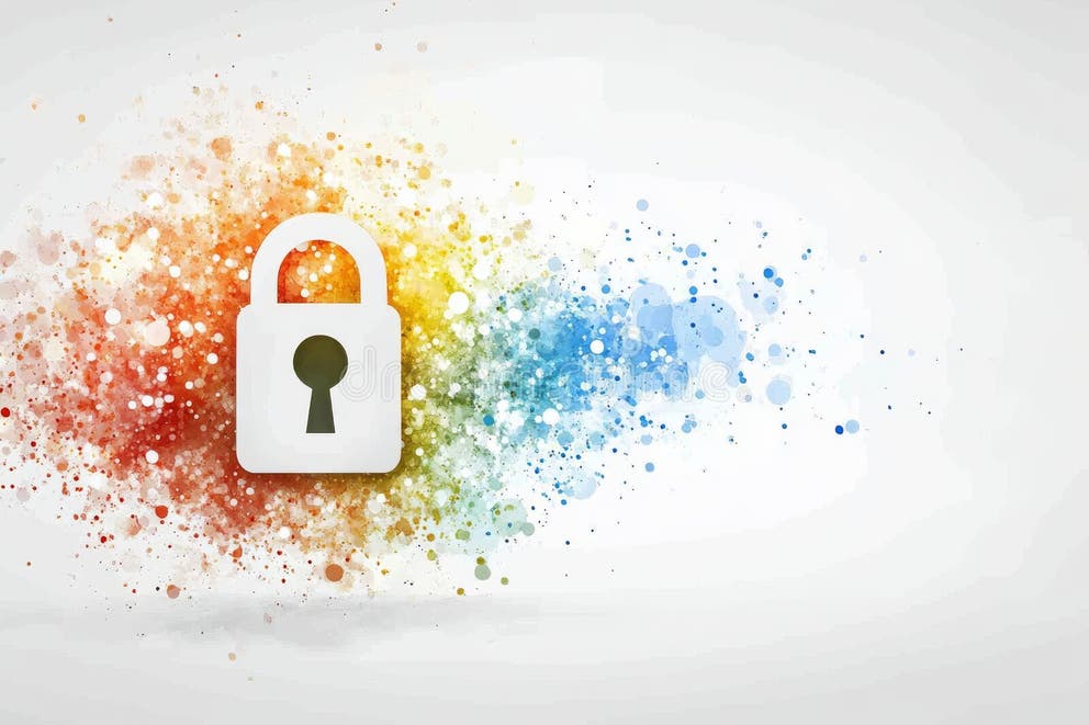 A Depiction of a Lock Icon with a Blue and Pink Code on a White ...