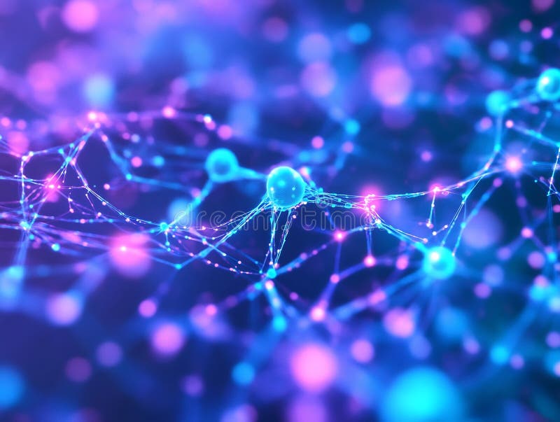 Depiction of a Molecule Network Connection with Bright Blue and Pink ...