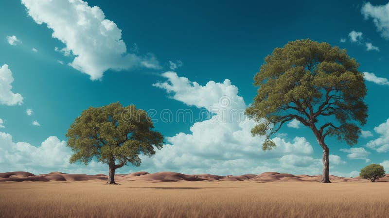 A Depiction of a Mood - Setting of a Desert with Three Trees AI ...