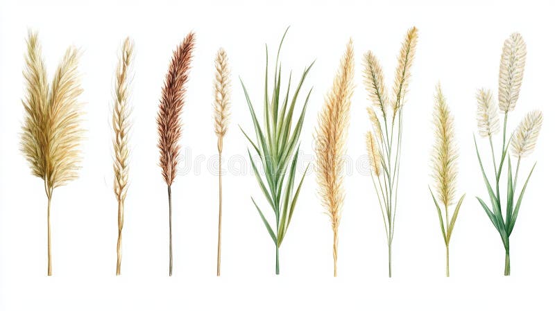 Depiction of Multiple Ornamental Grass Varieties with Corresponding ...