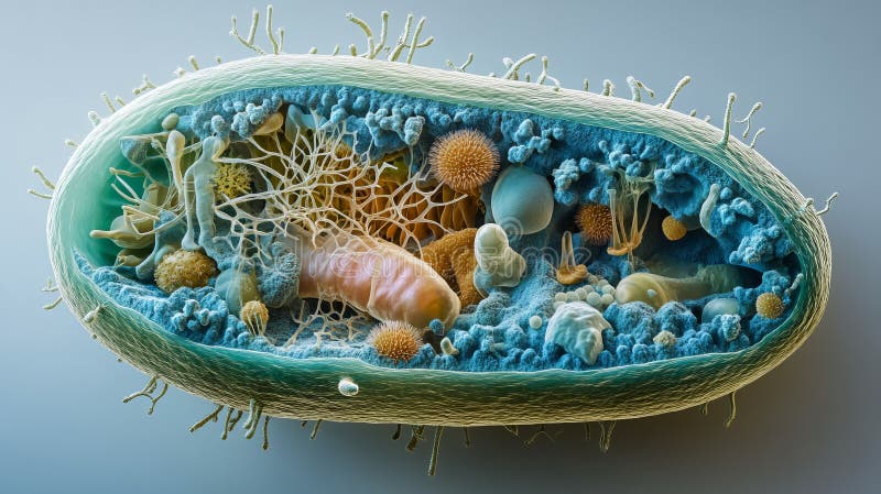 Cross-section View of a Detailed Bacterial Cell Emphasizing Complex ...