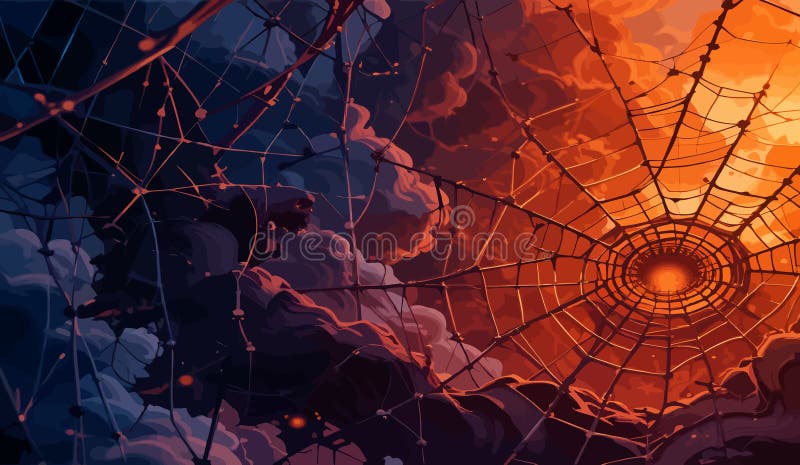 Depiction of a Spider Web among Fire, Clouds and Smoke. Stock ...
