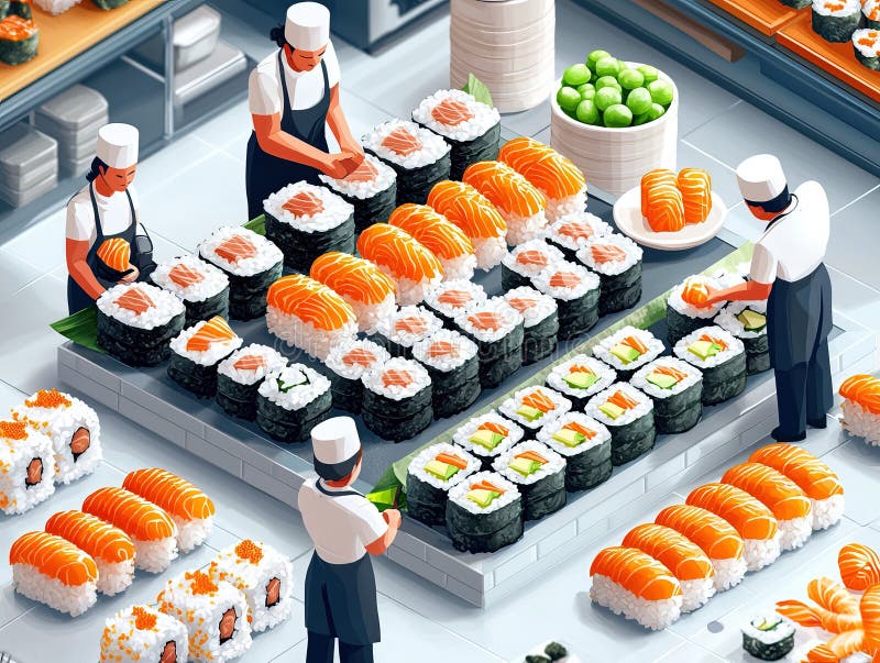 A Depiction of a Sushi-making Class, Highlighting Culinary Techniques ...