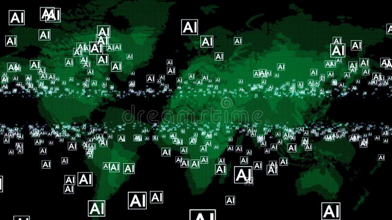 Depicts a Digital Map of the World Overlaid with Artificial ...