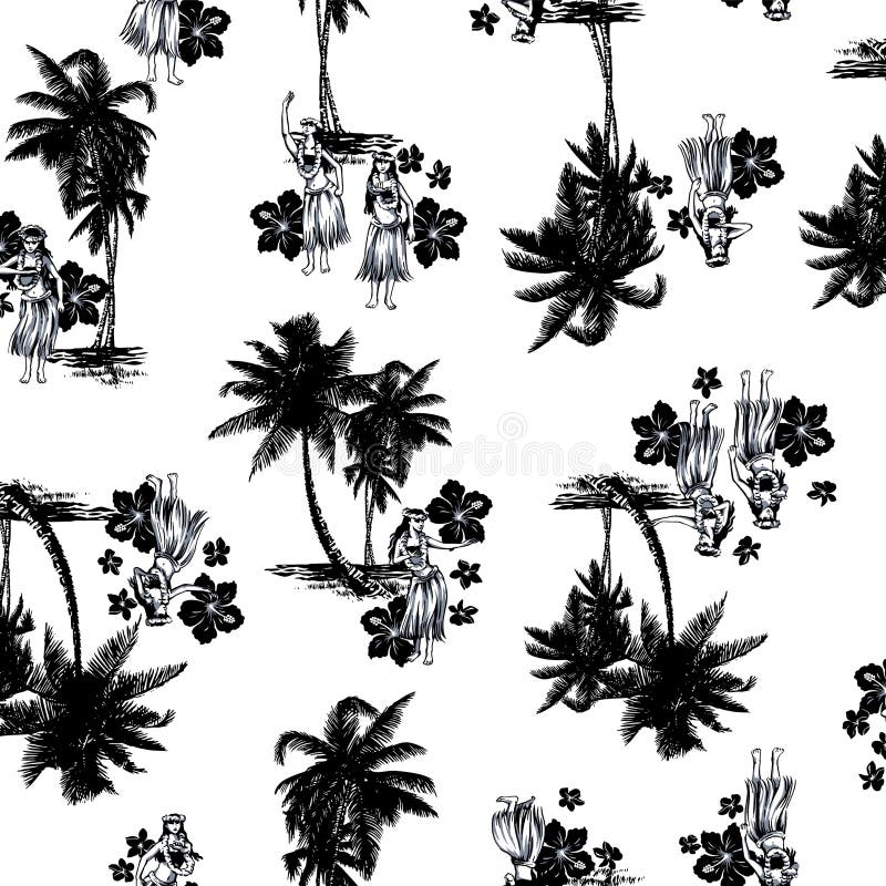 Seamless Pattern with Palm Trees and Hula Dancers, Stock Vector ...