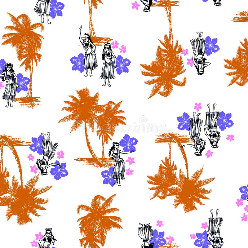 Seamless Pattern with Palm Trees and Hula Dancers, Stock Vector ...