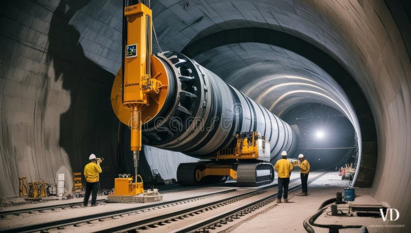 Tunnel Construction Using a Massive Tunnel Boring Machine in an Underground Environment Stock ...