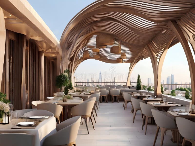 Depicts a Luxurious Restaurant with a Modern and Elegant Interior ...