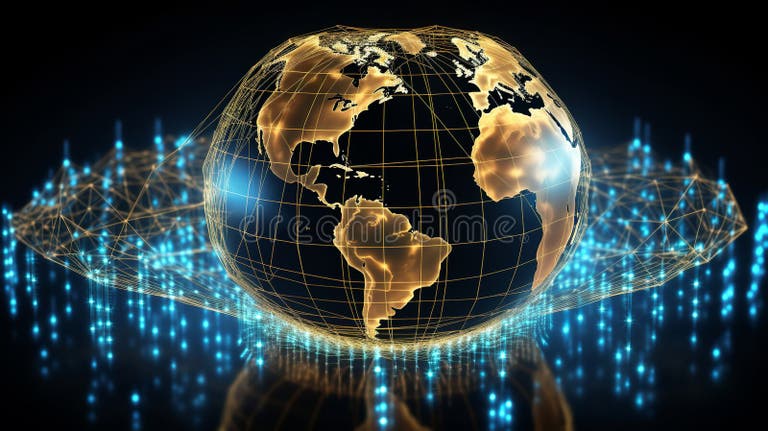 It Depicts a Stylized Glowing Digital Globe with Connected Nodes and ...