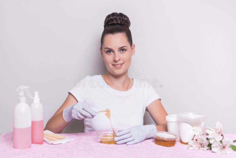 Depilation in the Salon. Shugaring. Wax Depilation Stock Image - Image ...