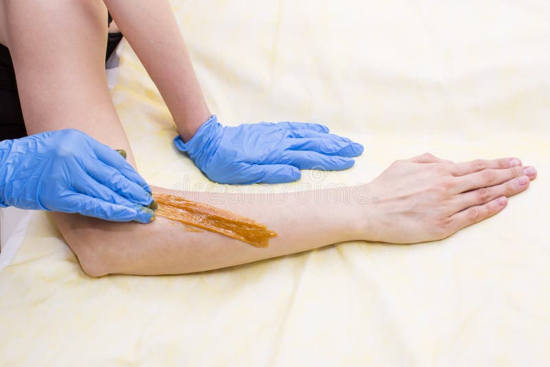 Depilation Sugar Processes Woman Passes Stock Image - Image of tape ...