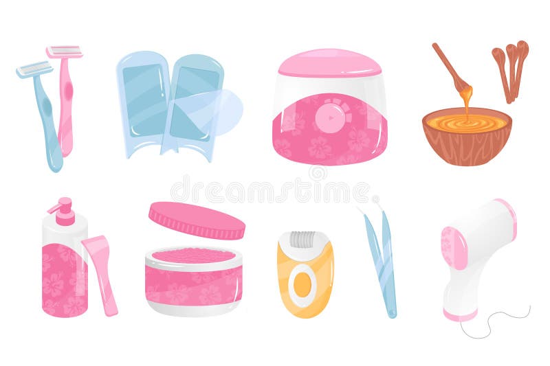 Depilation Tools Mega Set Elements in Flat Cartoon Graphic Design ...