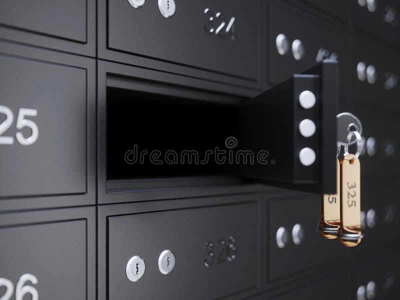 Deposit Box Opened with Key and Golden Label Stock Illustration ...