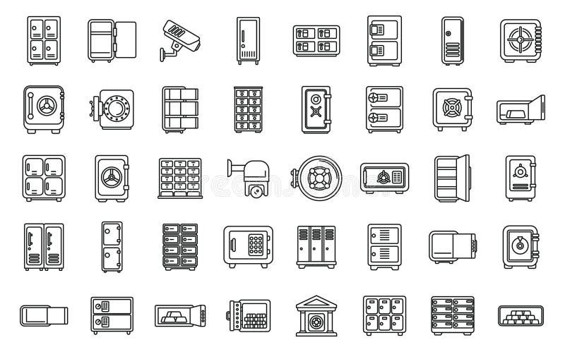 Deposit Room Icons Set Outline Vector. Money Box Stock Illustration ...