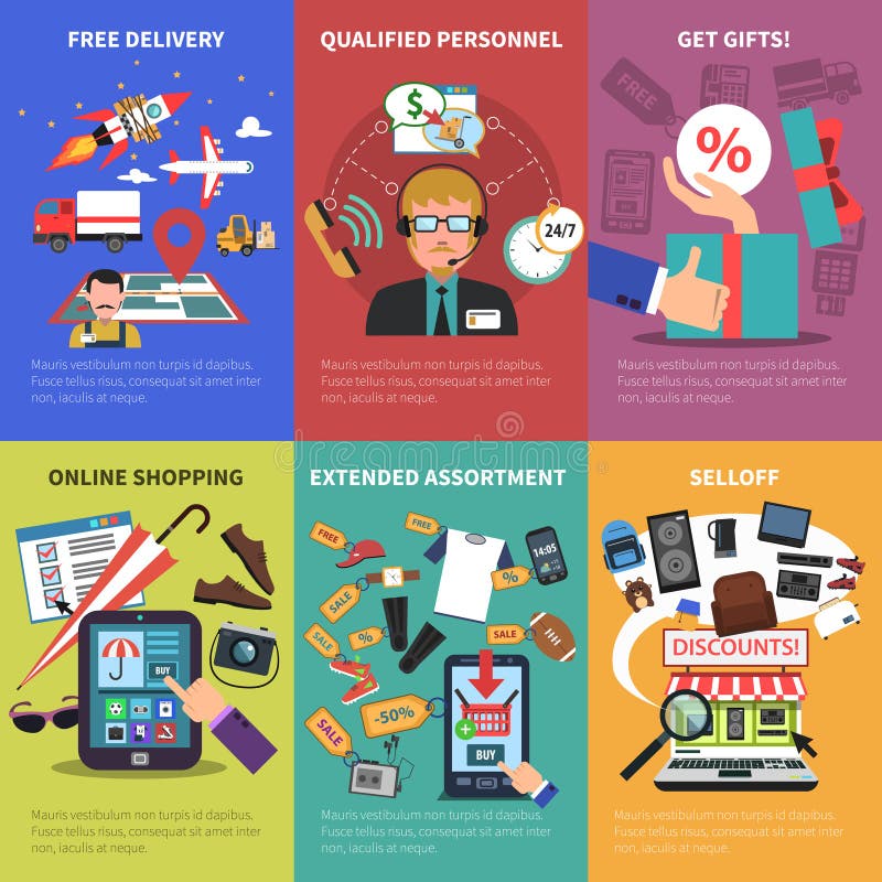 Deposito Online Mini Posters Set Illustrazione Vettoriale ...