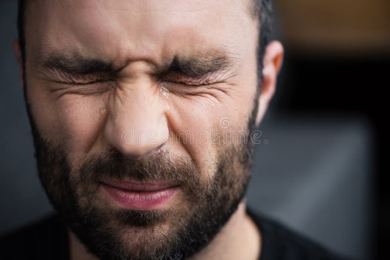 Depressed Bearded Man Crying with Closed Eyes Stock Photo - Image of stressed, unshaven: 184231816
