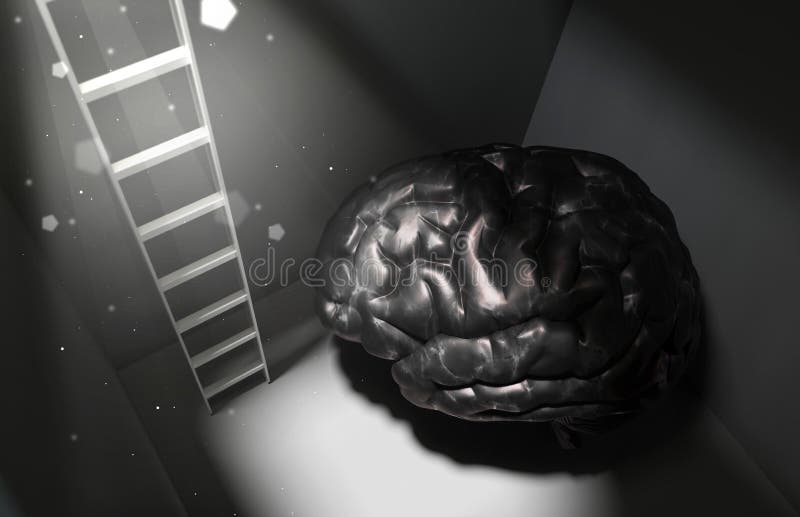 Depressed Brain in a Dark Environment Stock Illustration - Illustration ...
