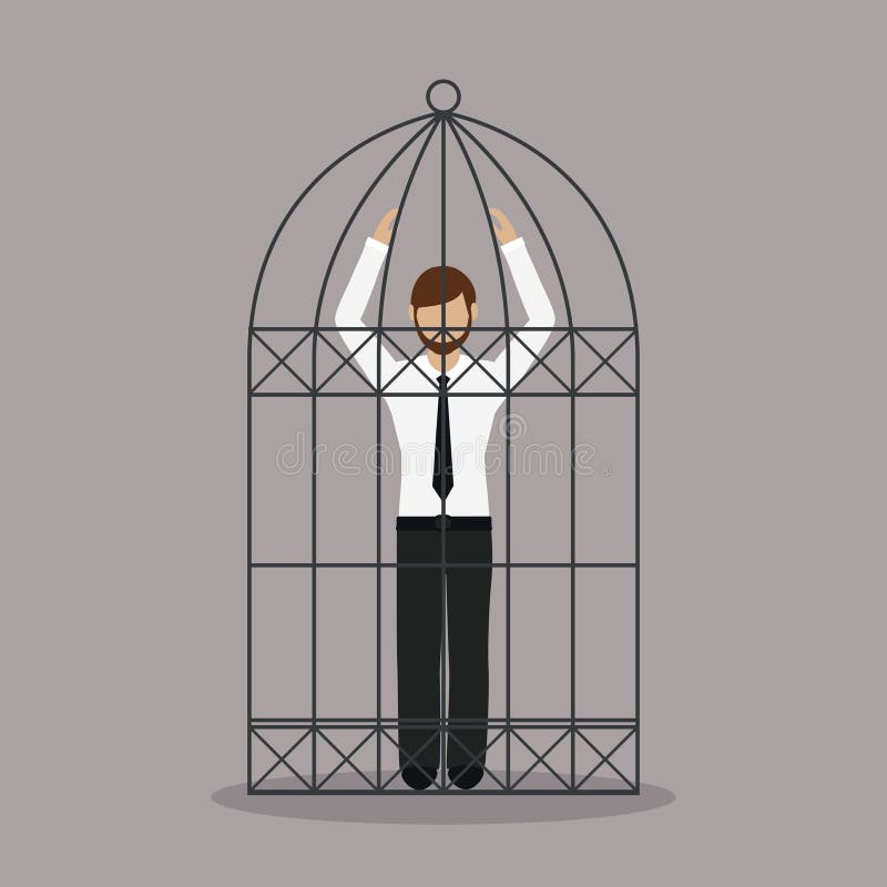 Depressed Business Man Stand Inside a Cage Stock Vector - Illustration ...