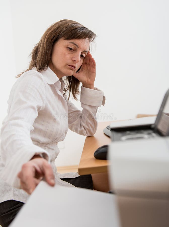 Stressed with her work stock image. Image of paper, depression - 8456891