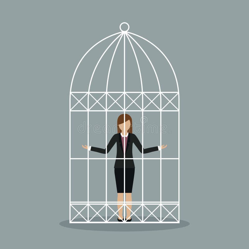 Depressed Business Woman Stand Inside a Cage Stock Vector ...