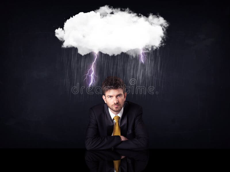 Depressed Businessman Sitting Under a Cloud Stock Image - Image of ...