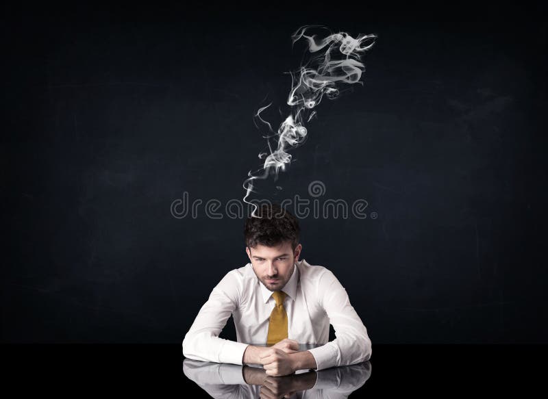Depressed Businessman with Smoking Head Stock Photo - Image of fatigue ...