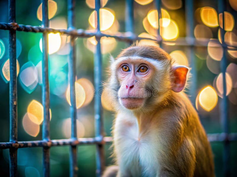 Depressed Captive Monkey in Aviary Cage a Powerful Symbol of Wildlife ...