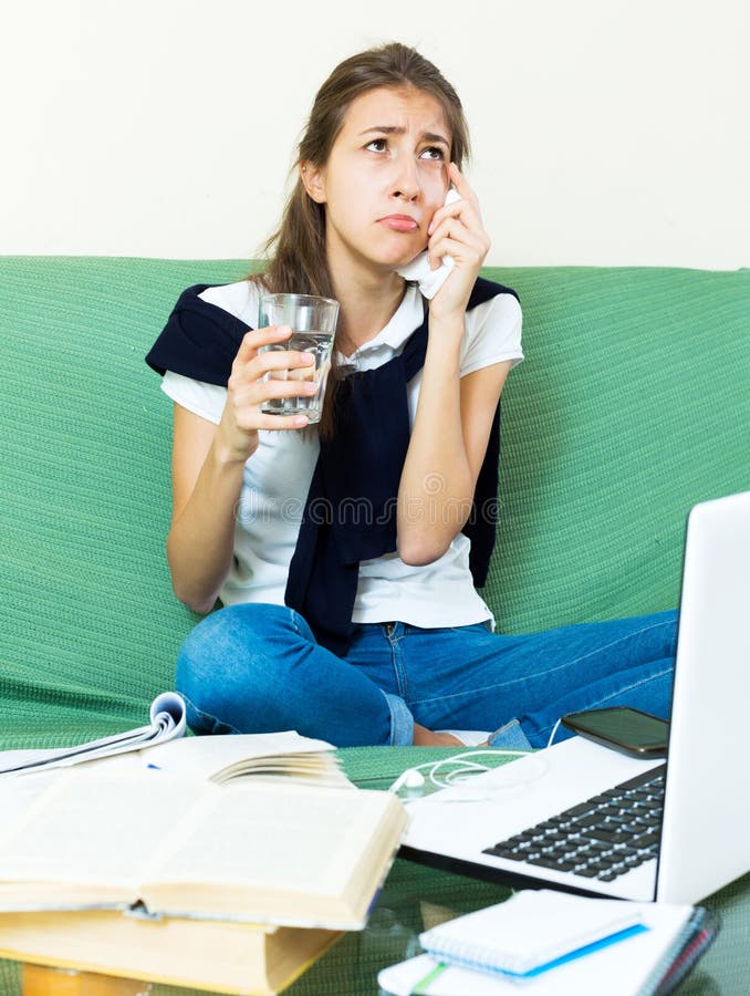 Depressed Female College Student Stock Image - Image of homework ...