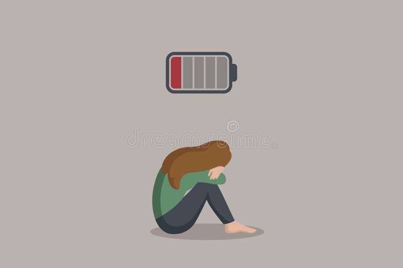 Depressed Girl with Empty Battery Burnout Concept Stock Vector ...
