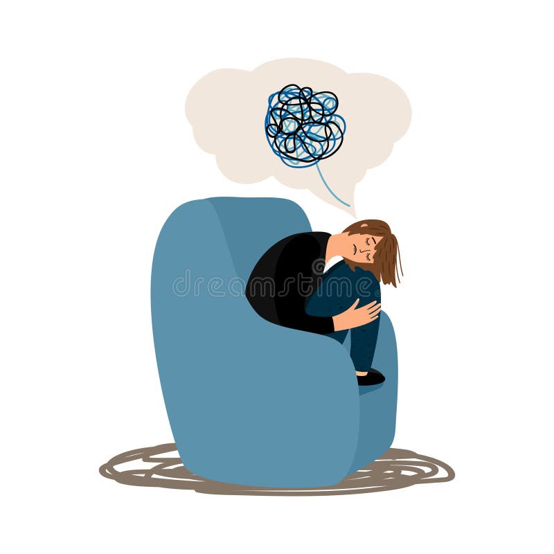 Depressed Girl Tangled Brain Vector Illustration Isolated Stock Vector ...
