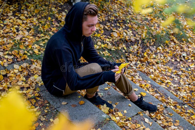 Depressed Guy Walking in Park Stock Image - Image of beautiful, sadness ...