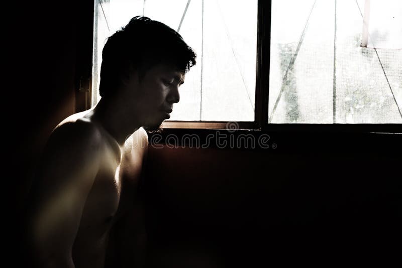 Depressed and Hopeless Man Alone in the Room Stock Image - Image of ...