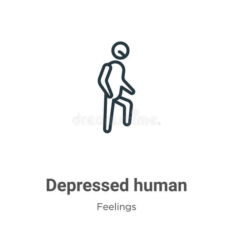 Depressed Human Outline Vector Icon Thin Line Black Depressed Human