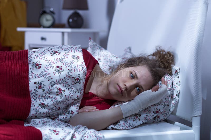 Depressed Lone Woman after Accident Stock Photo - Image of injured ...