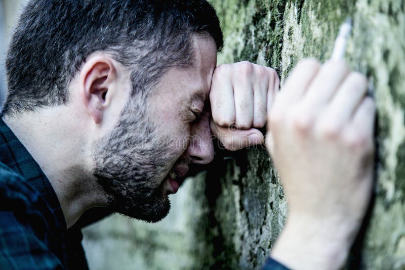 Depressed Man Body Language, Gestures, Psychological Portrait Stock ...