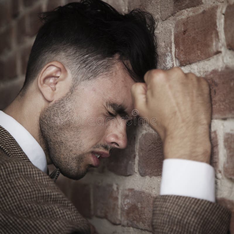 Depressed Man Body Language, Gestures, Psychological Portrait Stock ...