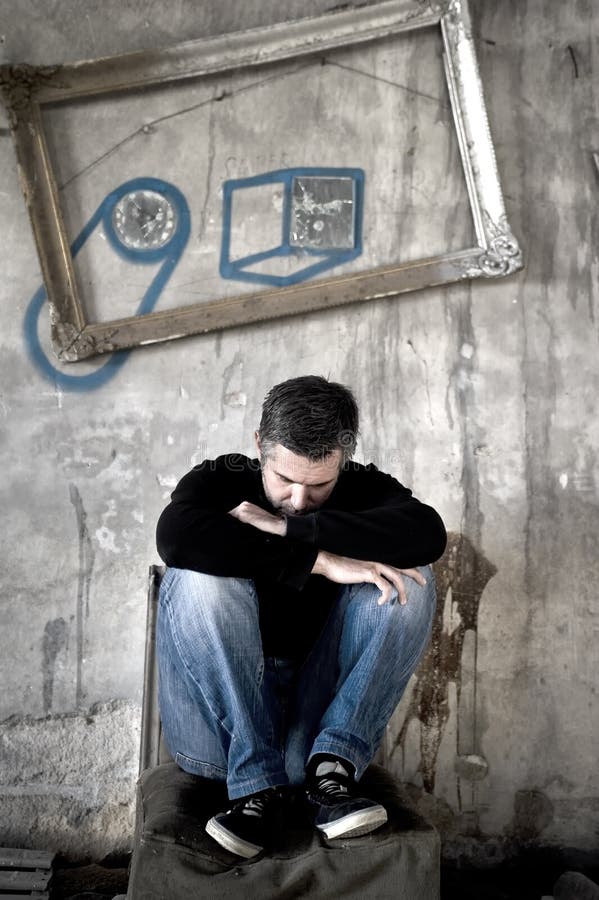 Depressed Man Sitting on a Chair Stock Image - Image of copy, business ...