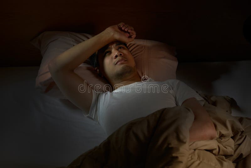 Depressed Man Suffering from Insomnia Stock Image - Image of thinking ...