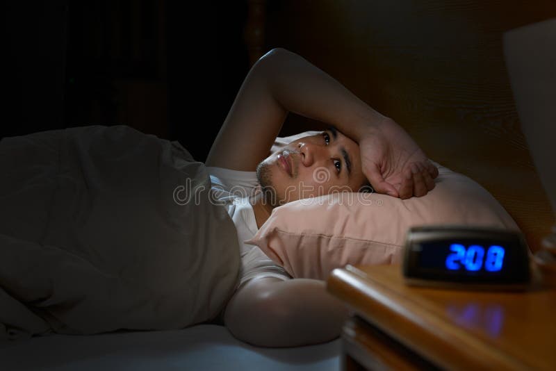 Man in Bed with Eyes Opened Suffering Insomnia and Stock Photo - Image ...