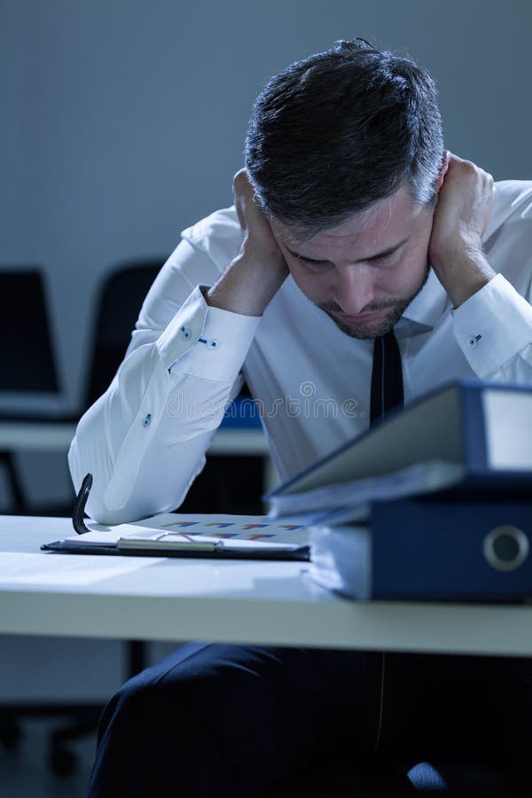 Depressed Man Working at Night Stock Photo - Image of elegant ...