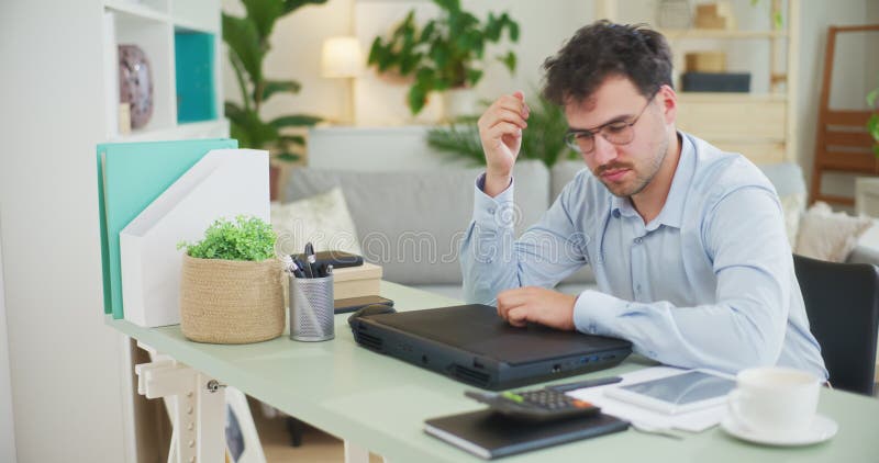 Depressed Man Working Unsuccessfully Stock Footage - Video of ...