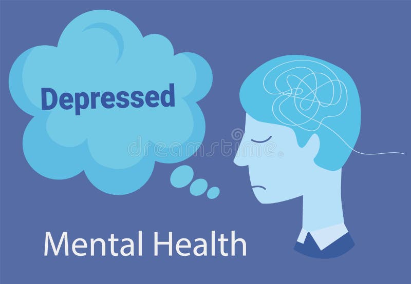 Depressed or Mental Illness. Head Profile with Storm Cloud Stock Vector ...