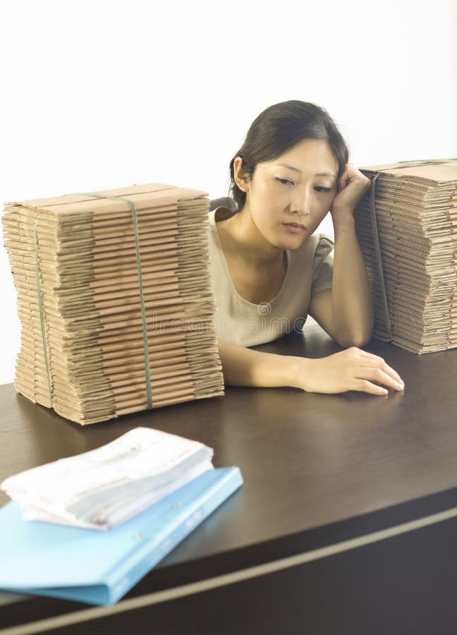 A Depressed Miss Staff in Office Stock Photo - Image of package, work ...