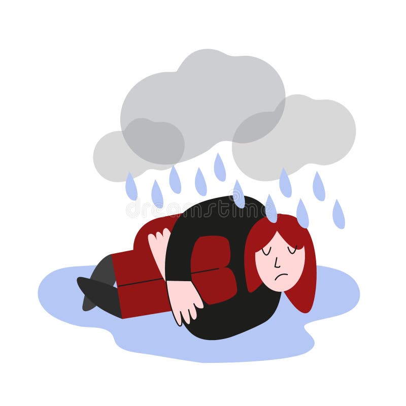 Depressed Person Lying on the Floor in Puddle of Tears. Stock Vector ...