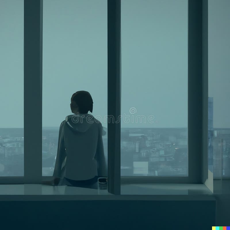 Depressed Person Watching City from a Big Window .Generative AI Stock ...
