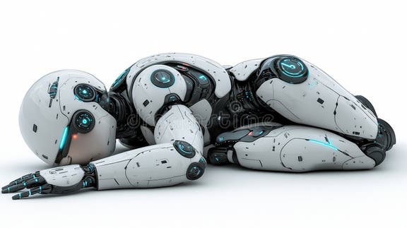 Depressed Robot Lying Prone Stock Illustration - Illustration of repair ...