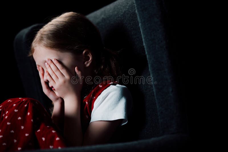 Depressed, Scared Child Covering Face with Hands Stock Image - Image of ...