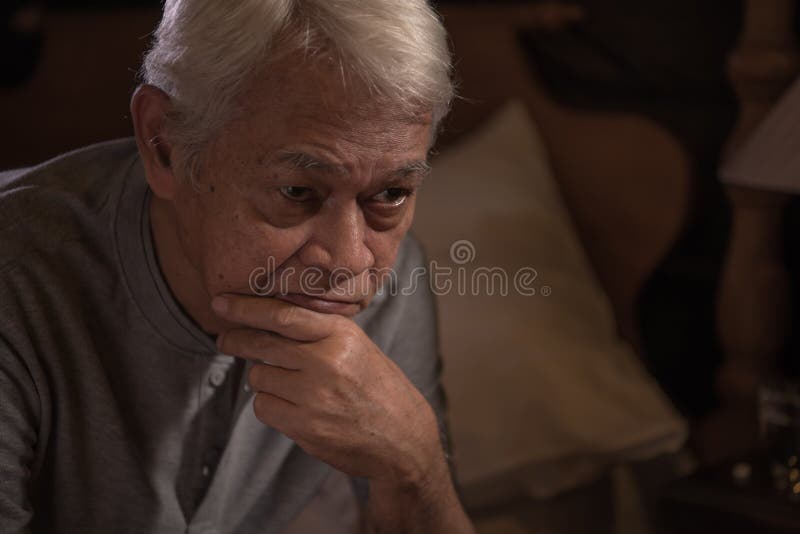 Depressed Senior Person Sitting in Bed Cannot Sleep from Insomnia Stock ...